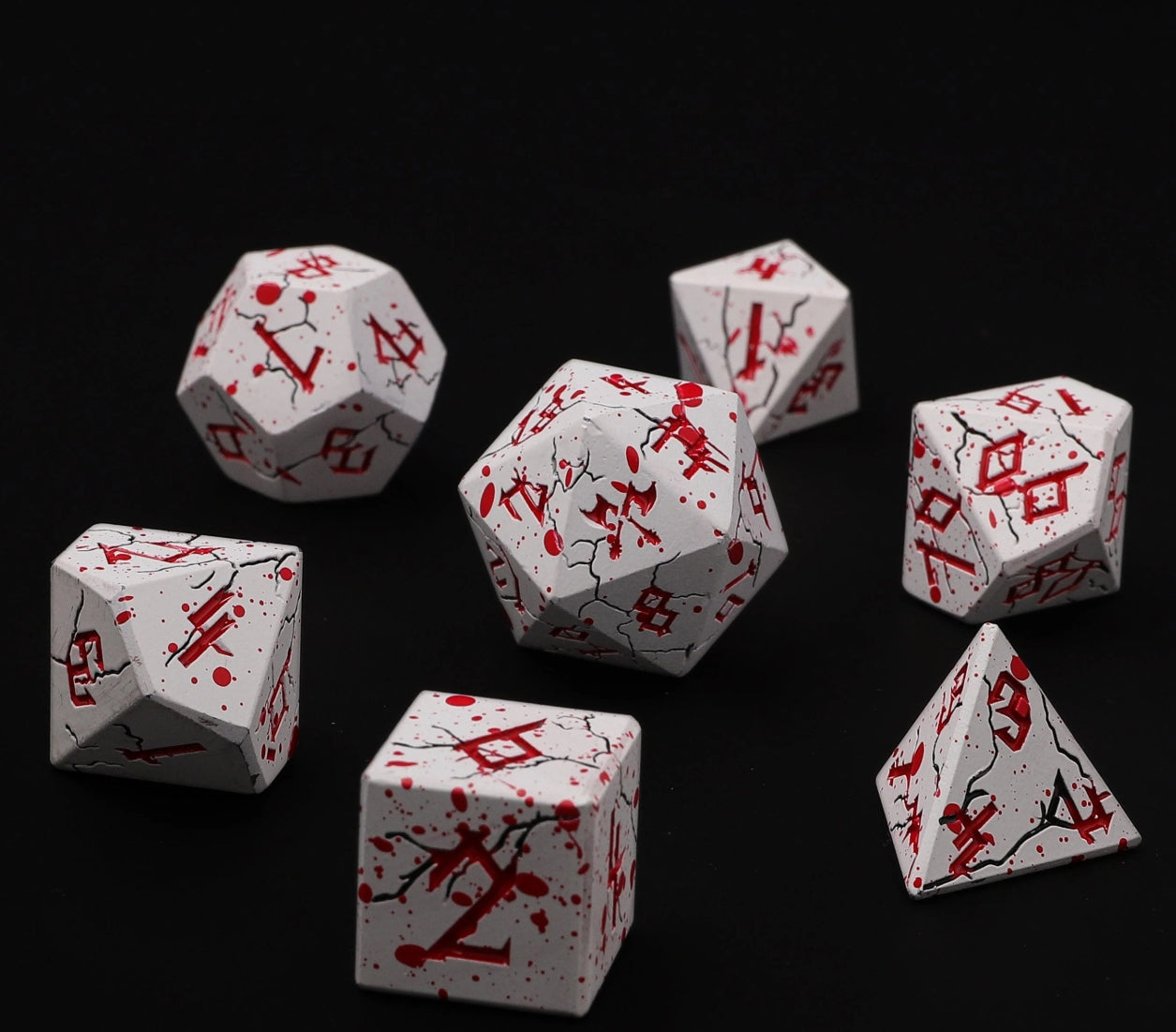 Barbarian Solid Metal Polyhedral Dice Set - Matte White with Blood Red ...