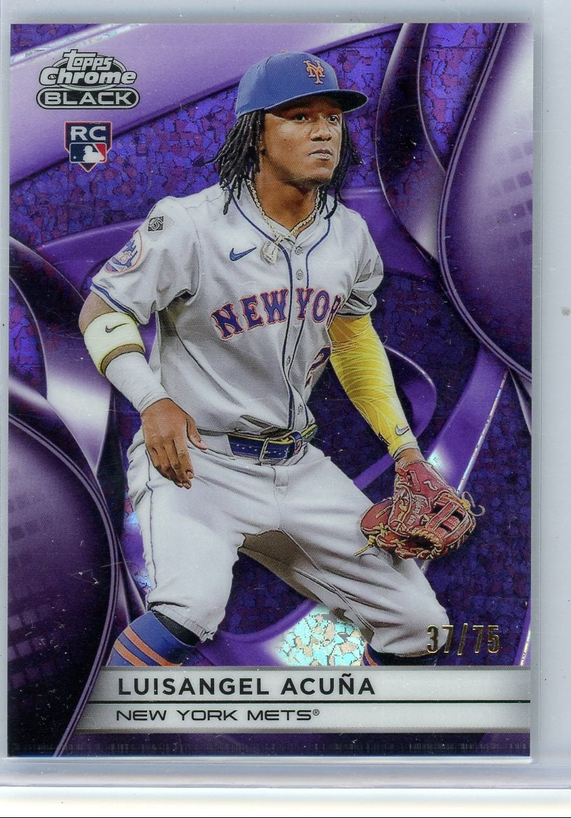 Luisangel Acuna 2025 Topps Chrome Black rookie card purple mini diamon ...