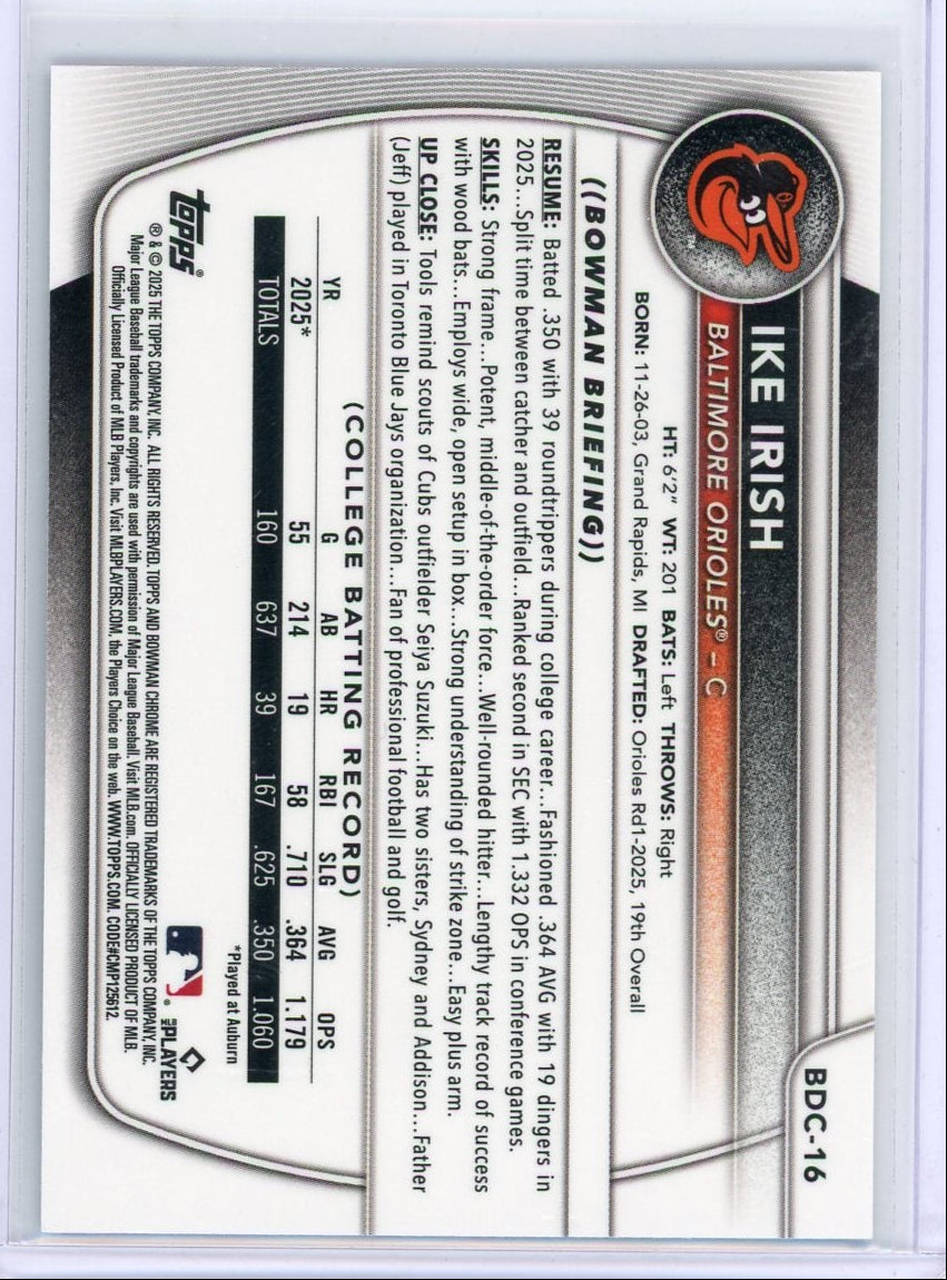 Ike Irish 2025 Bowman Chrome Blue Geometric Refractor #'d 78/150 ...