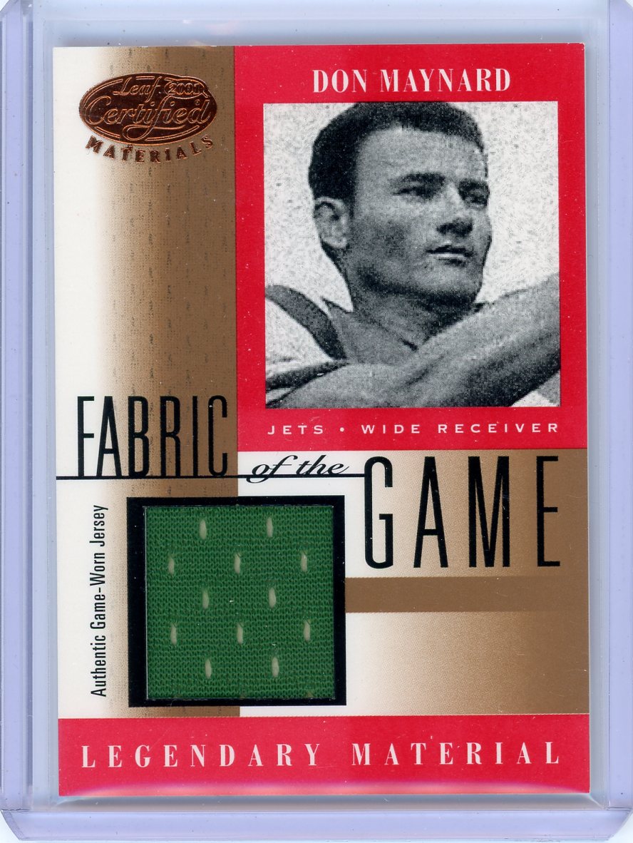 Don Maynard 2001 Donruss Leaf Certified Materials Fabric of the Game a ...